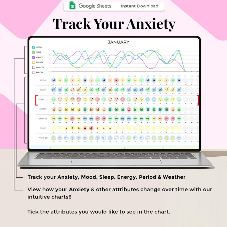Anxiety Tracker, Mental Health Journal Printable, Wellness Planner ...