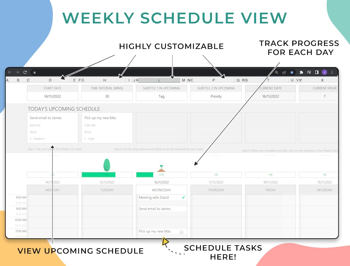 Excel to Do List Template, Excel Planner Spreadsheet for Daily to Do ...