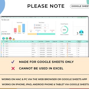 To Do List Template, Google Sheets Spreadsheet, Daily to Do, Digital ...