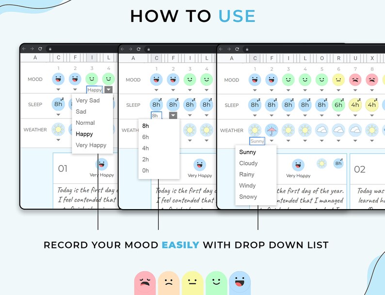 Digital Mood Tracker Spreadsheet Google Sheets Template - Etsy