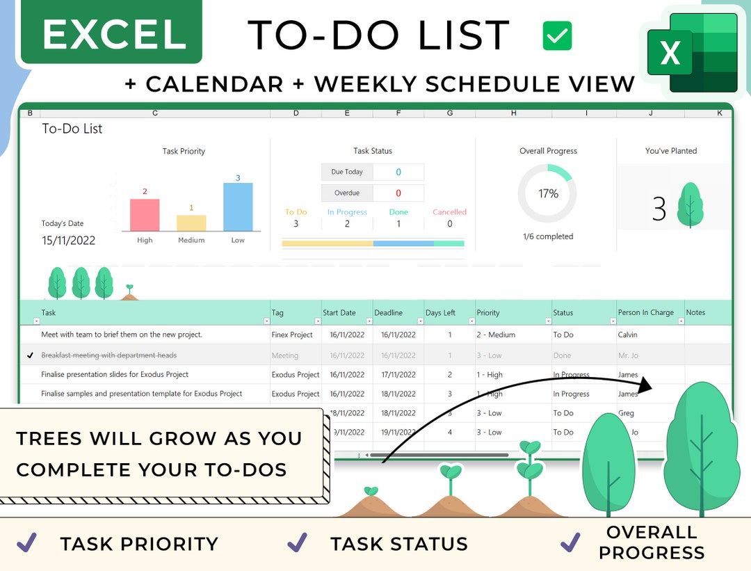 Excel to Do List Template Excel Planner Spreadsheet for Daily - Etsy