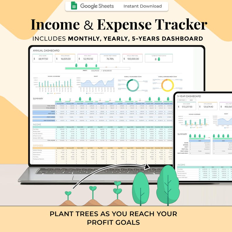 Income and Expense Tracker Google Sheets Spreadsheet, Personal ...