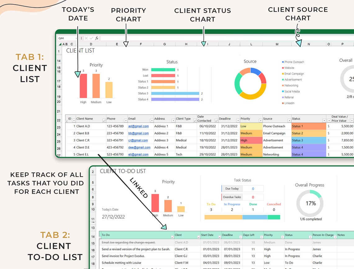 Excel Client Tracker Small Business Template CRM Dashboard - Etsy