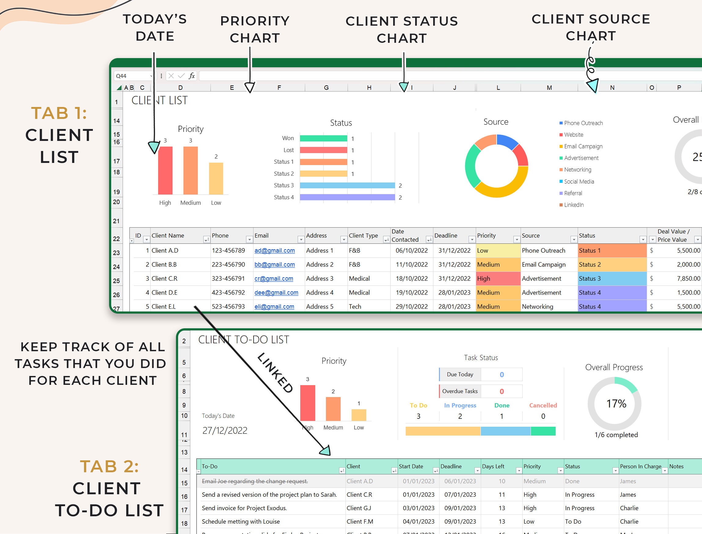 Excel Client Tracker Small Business Template CRM Dashboard - Etsy
