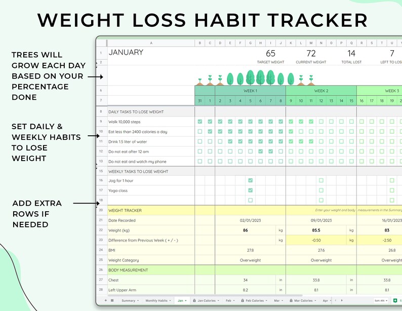Weight Loss Tracker Body Measurement Tracker Macro Tracker - Etsy