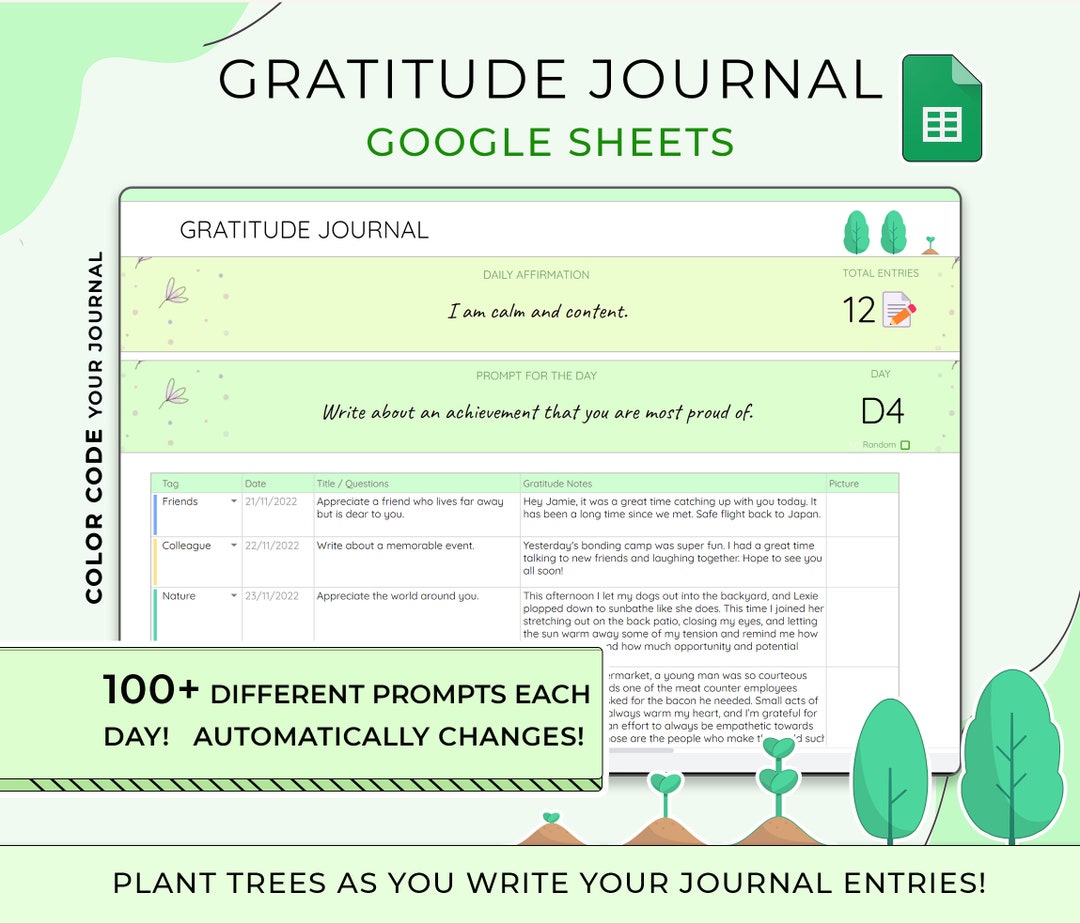 Digital Gratitude Journal, 100+ Journal Prompts, Mindfulness Journal ...