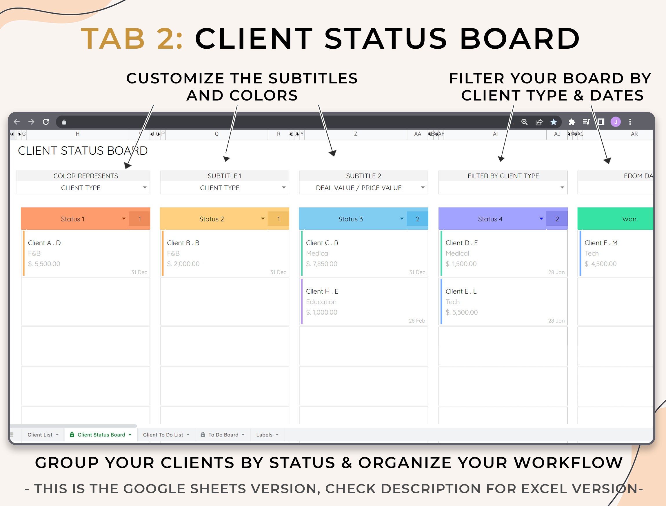 Client Tracker, Small Business Template, Google Sheets Planner, CRM ...