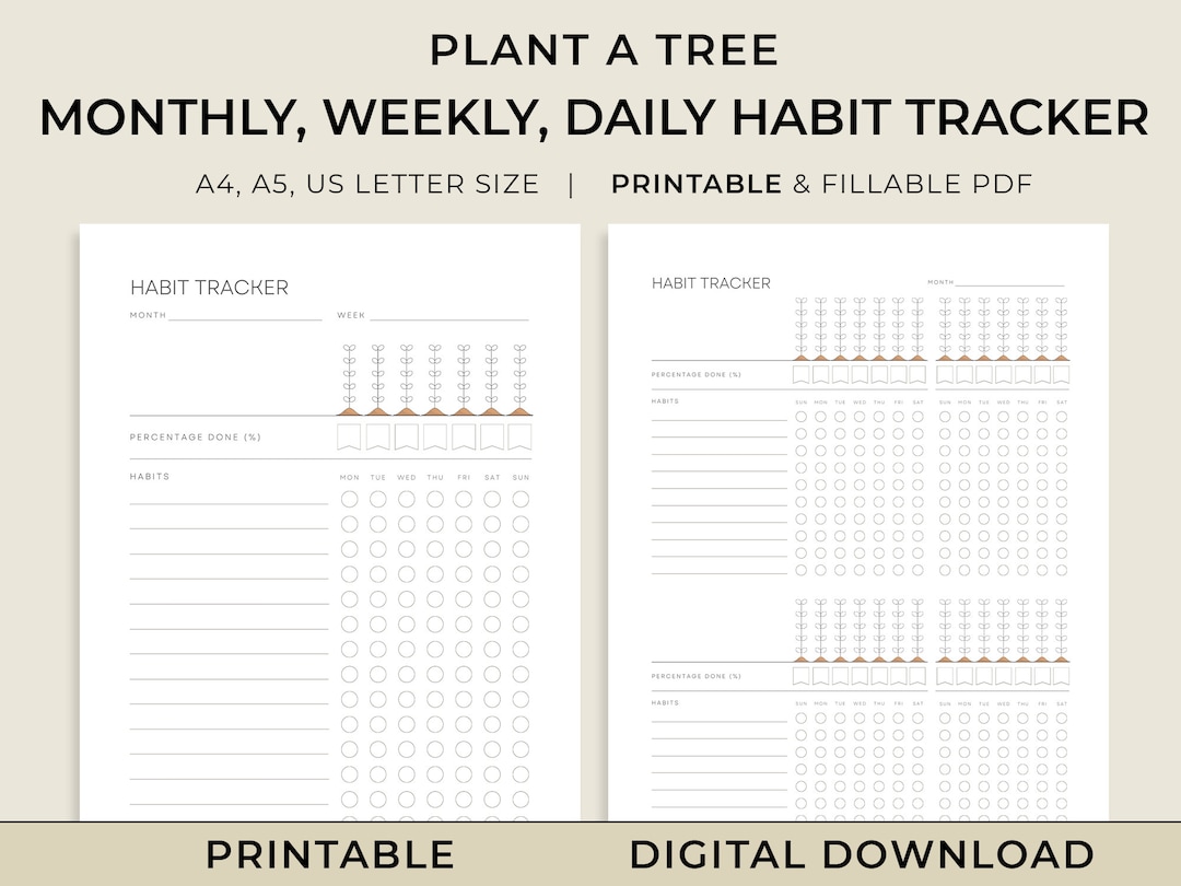 Habit Tracker Printable, Monthly, Weekly, Daily Habit Tracker Template ...