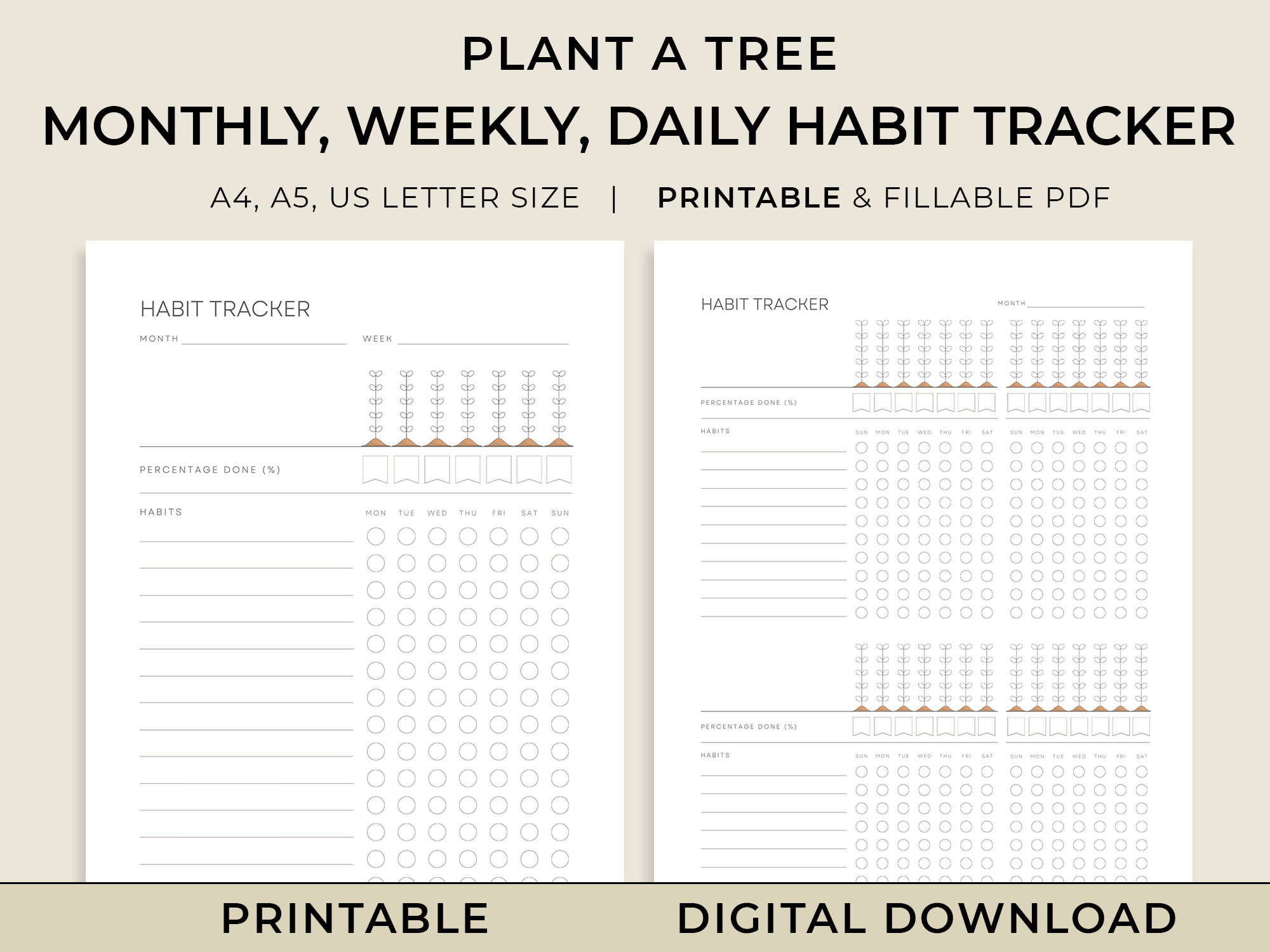 Habit Tracker Printable, Monthly, Weekly, Daily Habit Tracker Template ...
