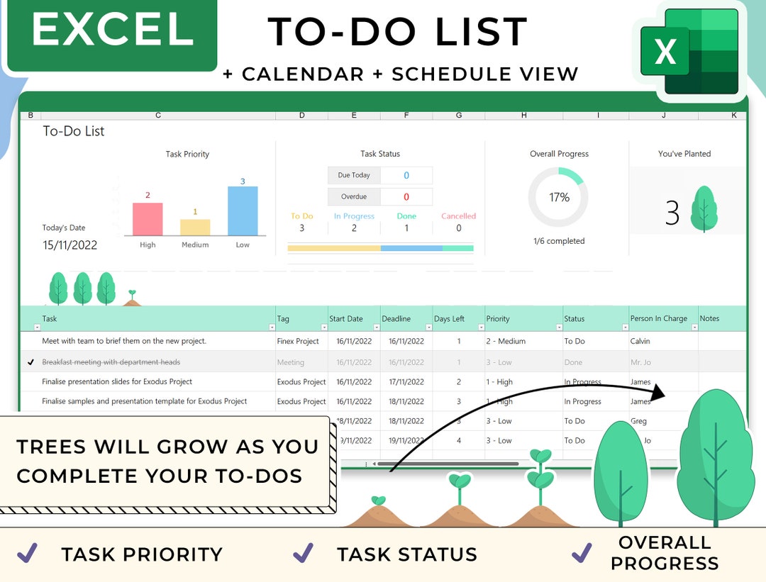 Excel to Do List Template Excel Planner Spreadsheet for Daily - Etsy
