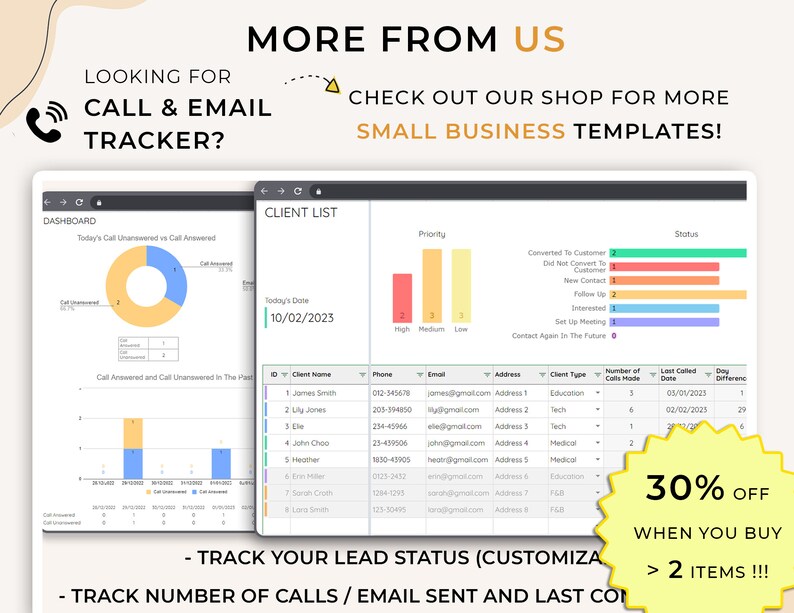 Excel Client Tracker Small Business Template CRM Dashboard - Etsy