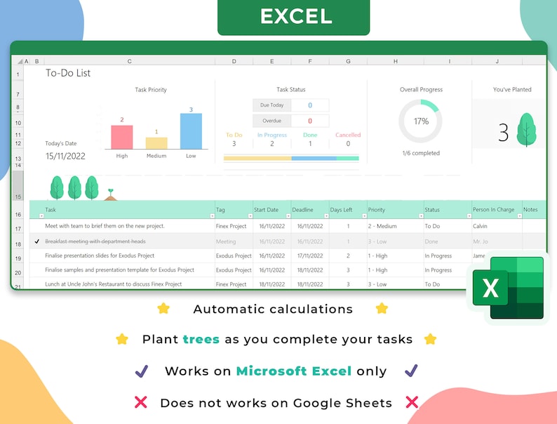 Excel to Do List Template, Daily Planner Spreadsheet (digital Download ...