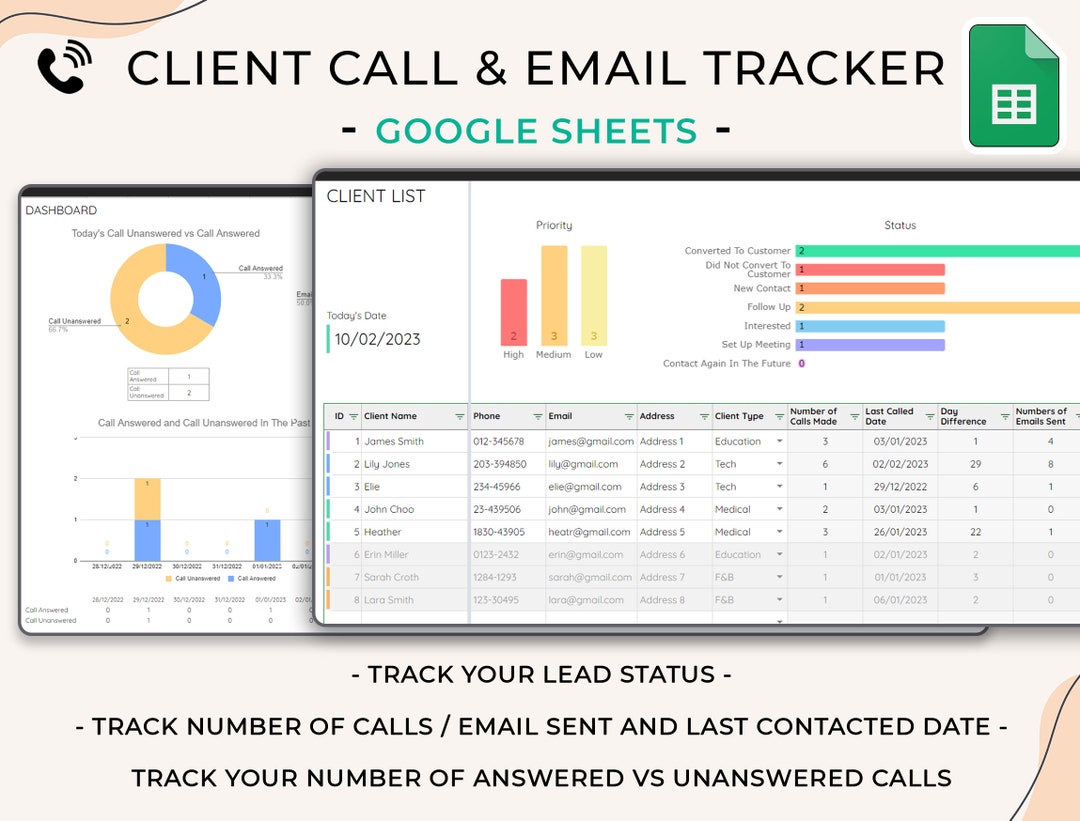 Client Call Tracker & Email Tracker Google Sheets Call Log - Etsy
