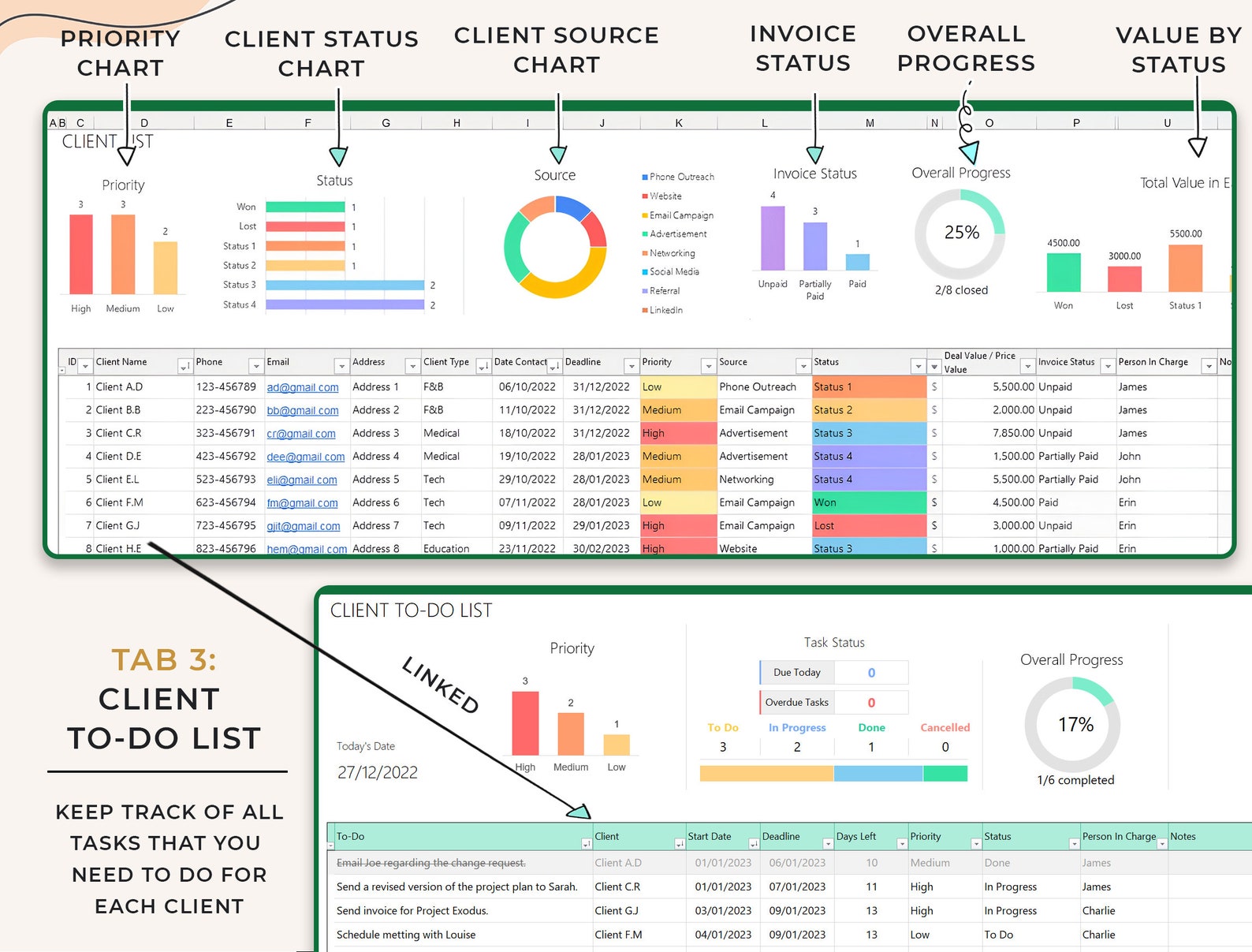 Excel Client Tracker Small Business Template Crm Dashboard Etsy