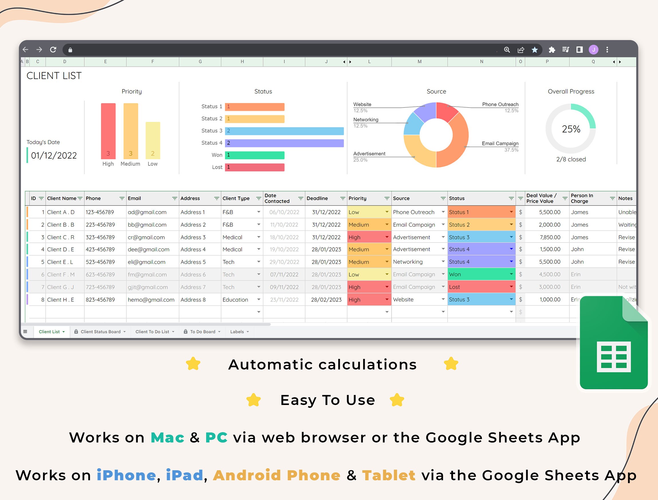 Excel Client Tracker Small Business Template CRM Dashboard - Etsy Canada
