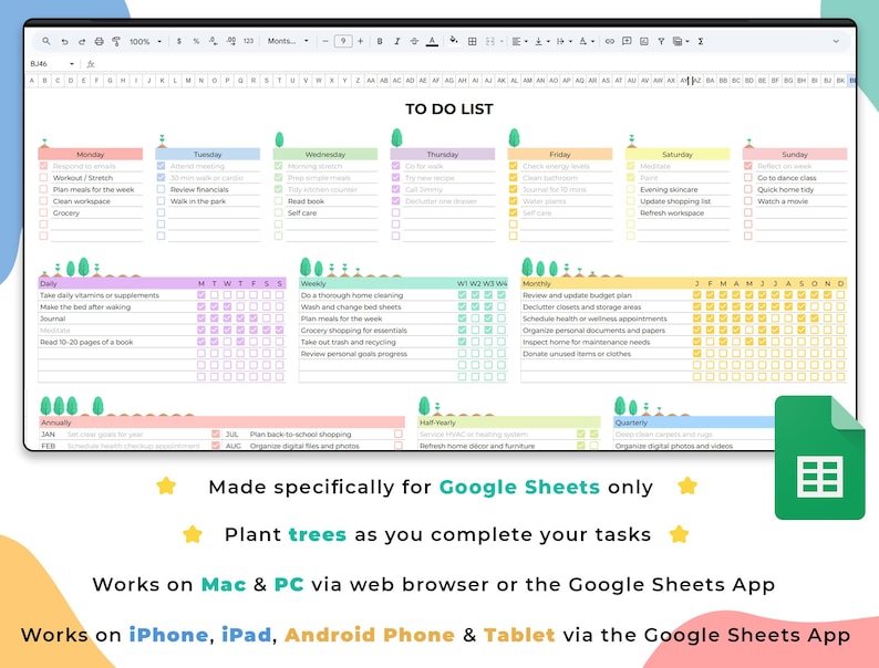 Digital to Do List Template, Google Sheets Spreadsheet, Daily to Do ...