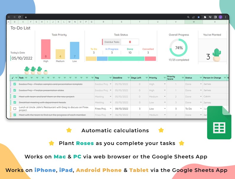 To Do List Template Google Sheets Spreadsheet Checklist - Etsy