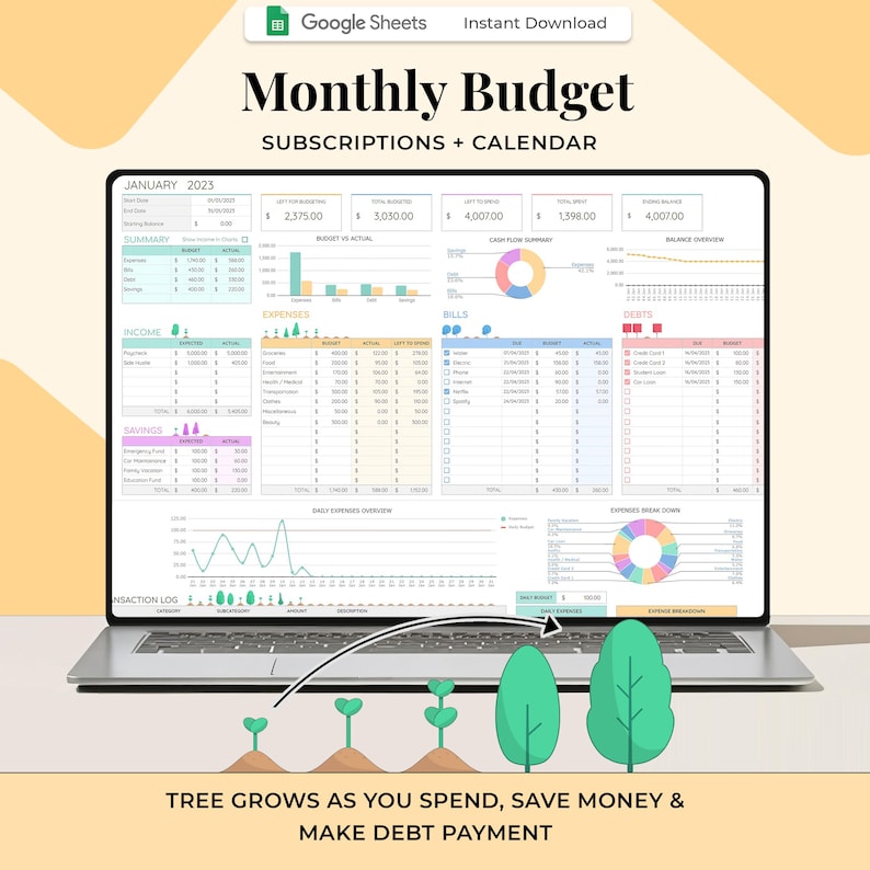 Monthly Budget Spreadsheet, Google Sheets, Budgeting Financial Planner ...