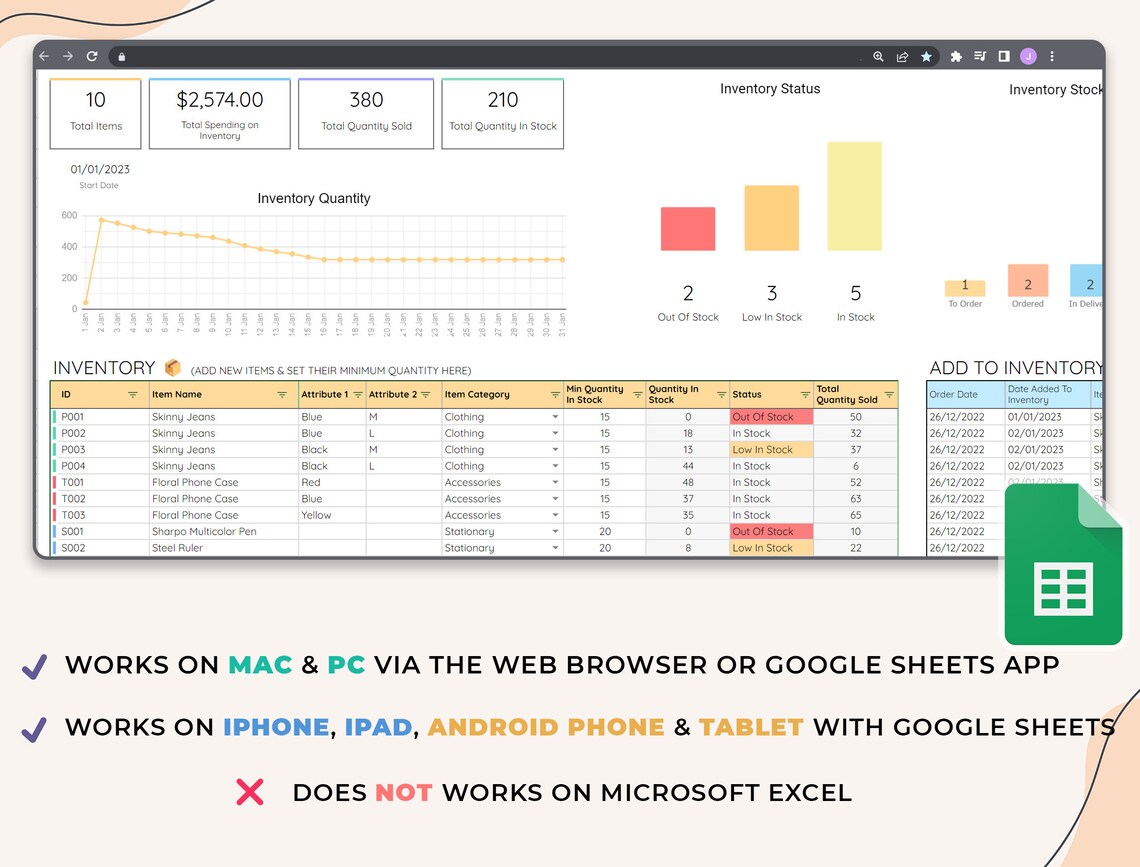 Inventory Tracker Spreadsheet Google Sheets Inventory - Etsy
