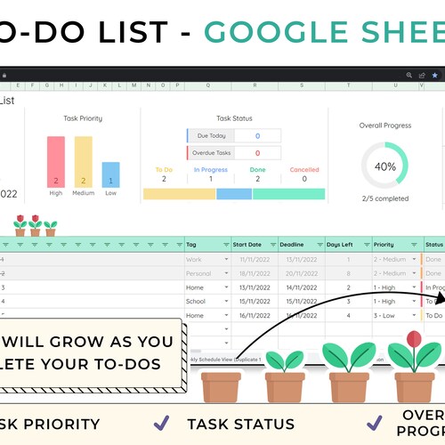 Task Tracker Spreadsheet Google Sheets to Do List - Etsy