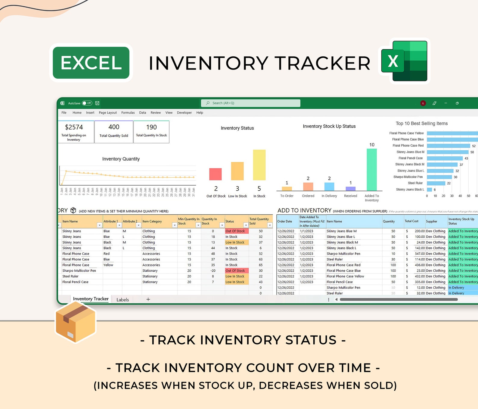 Excel Inventory Tracker Spreadsheet Template, Inventory Template Sheet ...