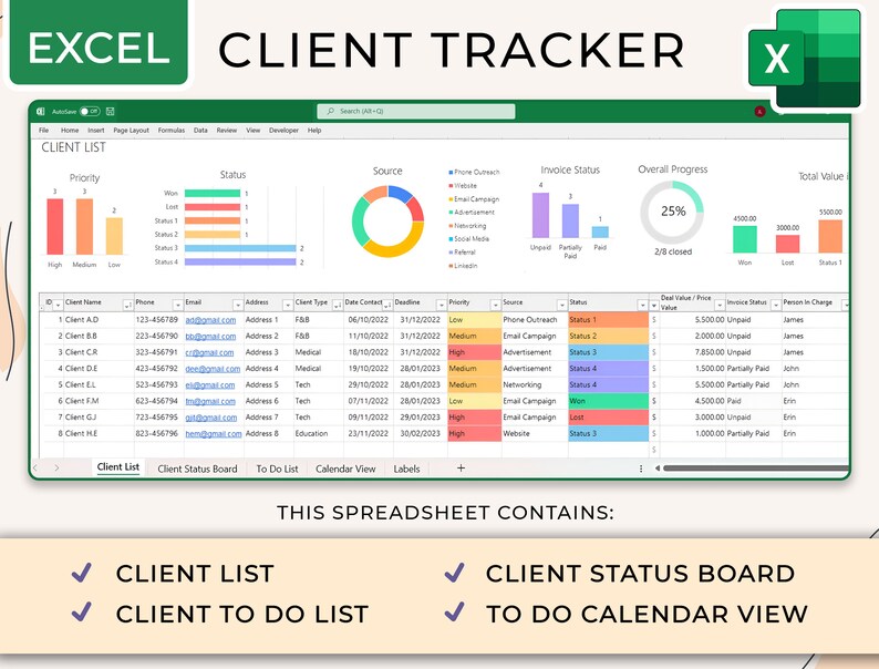 Excel Client Tracker Small Business Template CRM Dashboard - Etsy