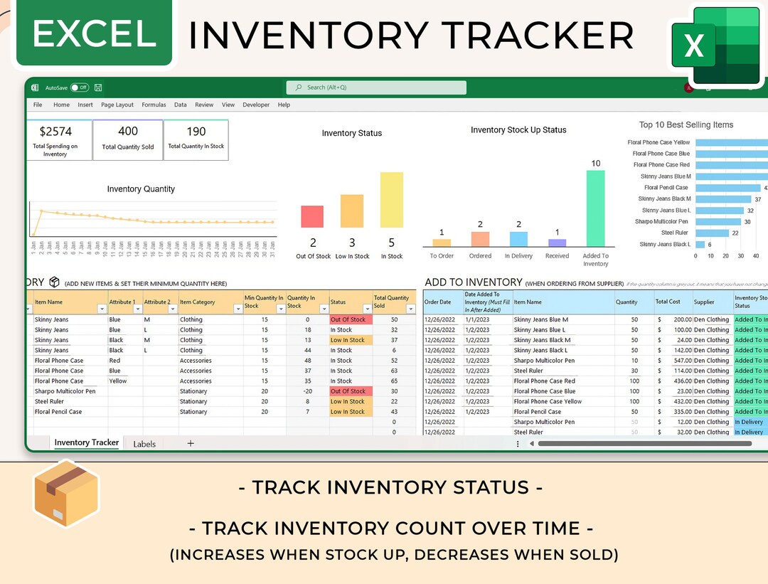 Excel Inventory Tracker Spreadsheet Template Inventory - Etsy