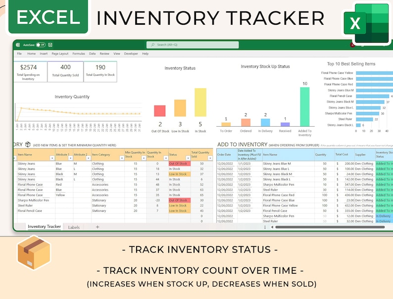 Excel Inventory Tracker Spreadsheet Template Inventory - Etsy