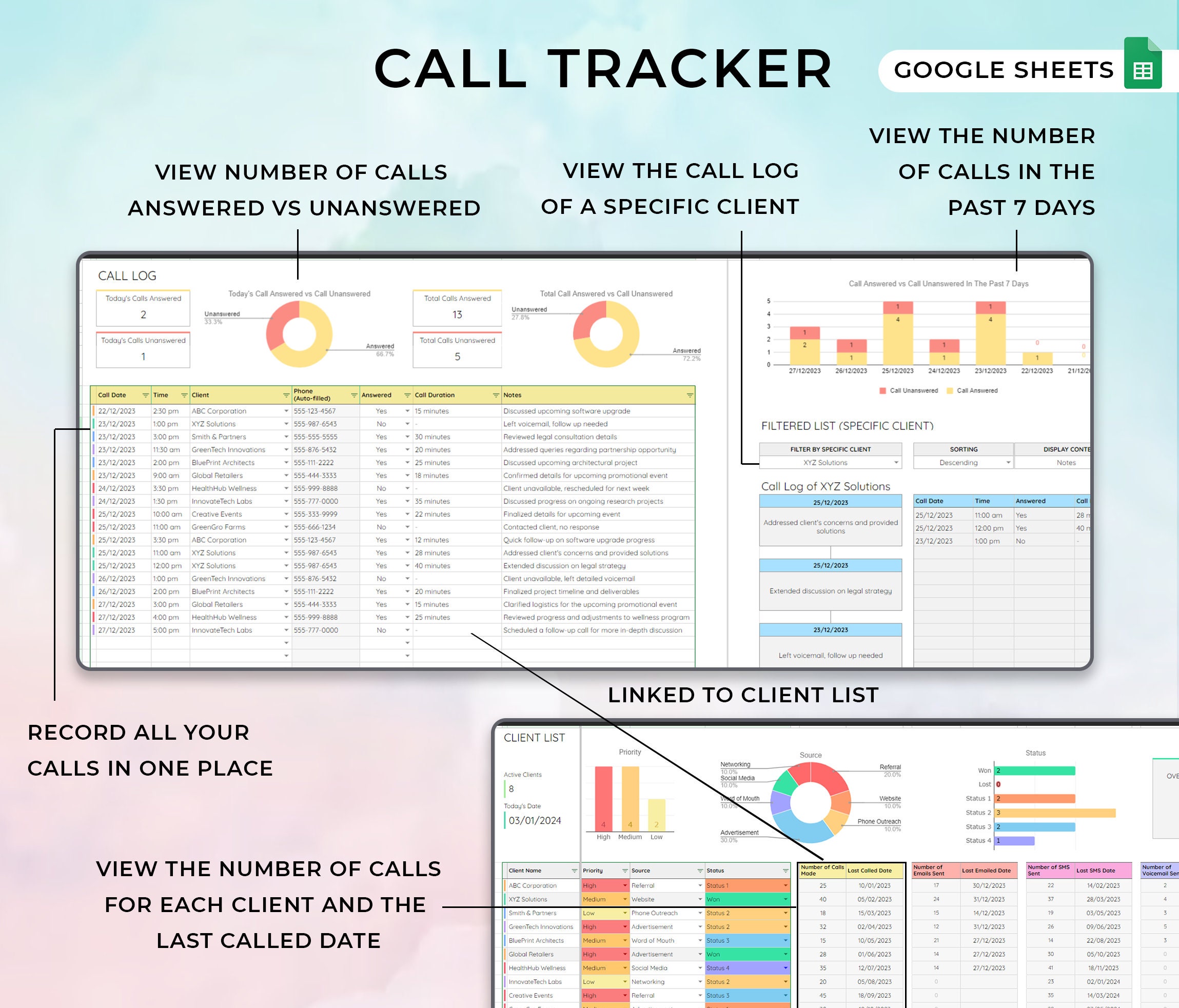 Client Communication Tracker, Google Sheets Call, Email, SMS Tracker ...