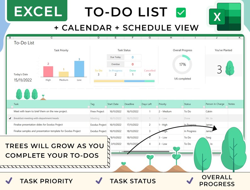 Excel to Do List Template Excel Planner Spreadsheet for Daily - Etsy