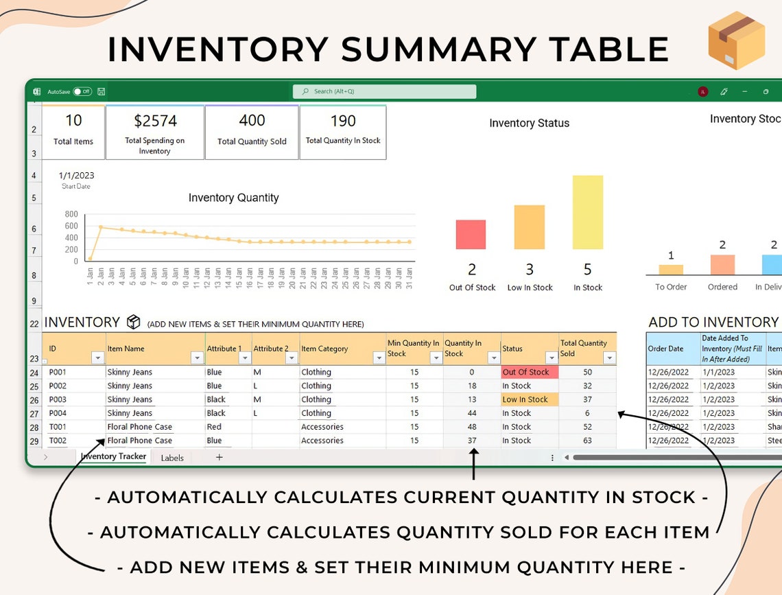 Excel Inventory Tracker Spreadsheet Template Inventory - Etsy