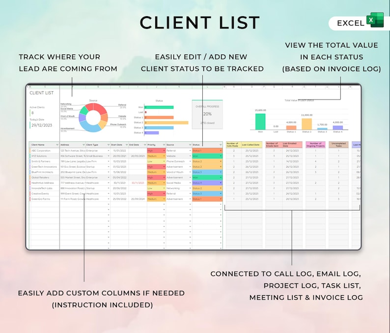 Client Tracker, CRM Dashboard, Google Sheets, Small Business Template ...