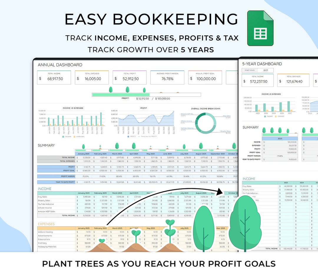 Easy Bookkeeping Template, Small Business Bookkeeping Spreadsheet ...
