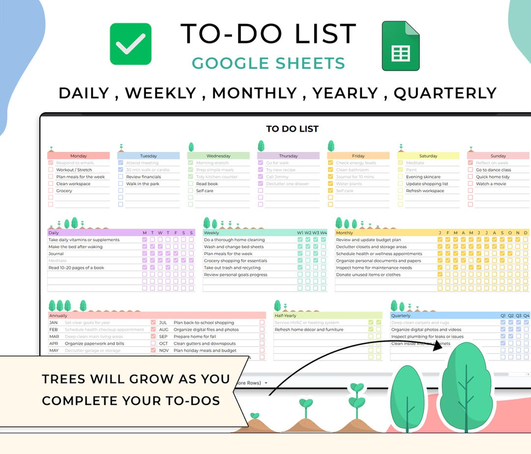 Digital to Do List Template, Google Sheets Spreadsheet, Daily to Do, Daily Checklist Template ...