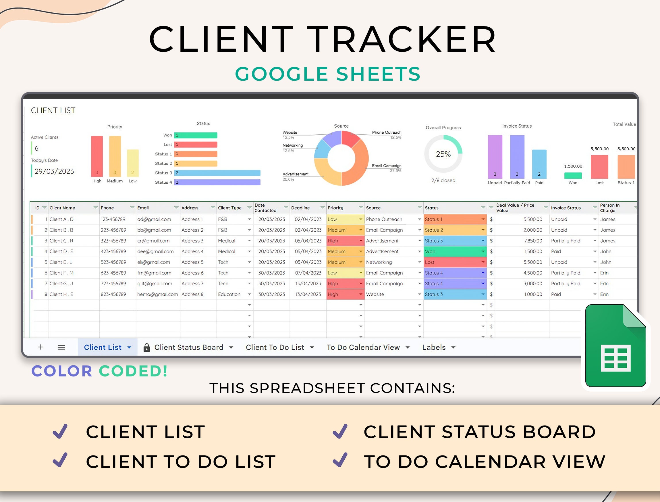 Client Tracker Small Business Template Google Sheets CRM - Etsy Australia