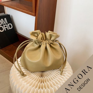 Mini Drawstring Bag, Vegan Leather Bucket Bag, Small Shoulder Bag ...