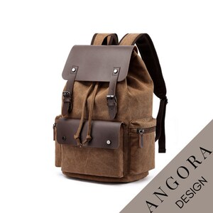 Canvas Backpack Retro Style for Men and Women, Leather Backpack ...