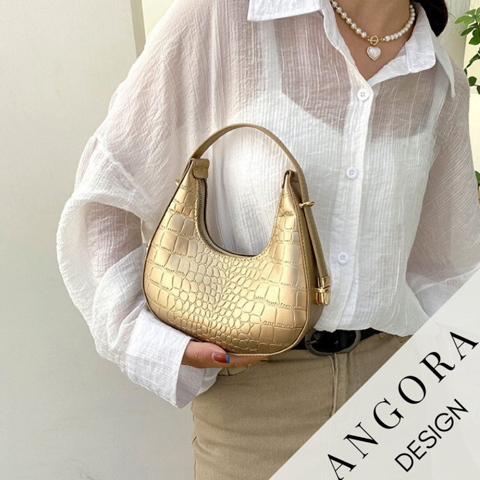 Small Leather Handbag, Vintage Like Shoulder Bag, Stylish Underarm Bag ...