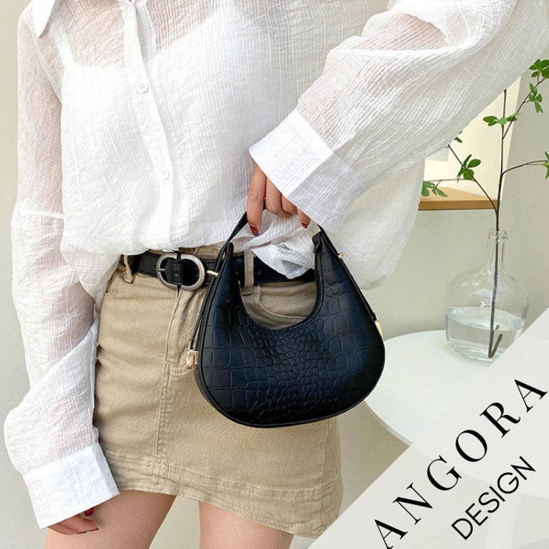 Small Leather Handbag, Vintage Like Shoulder Bag, Stylish Underarm Bag ...