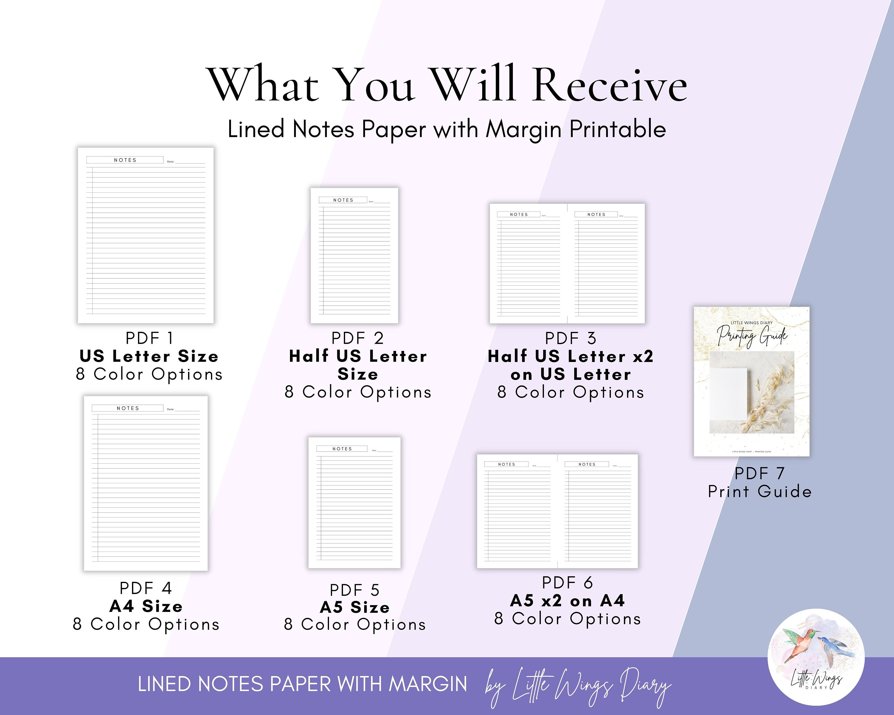 Ruled Lined Notes Paper With Margin Printable Pages Planner - Etsy