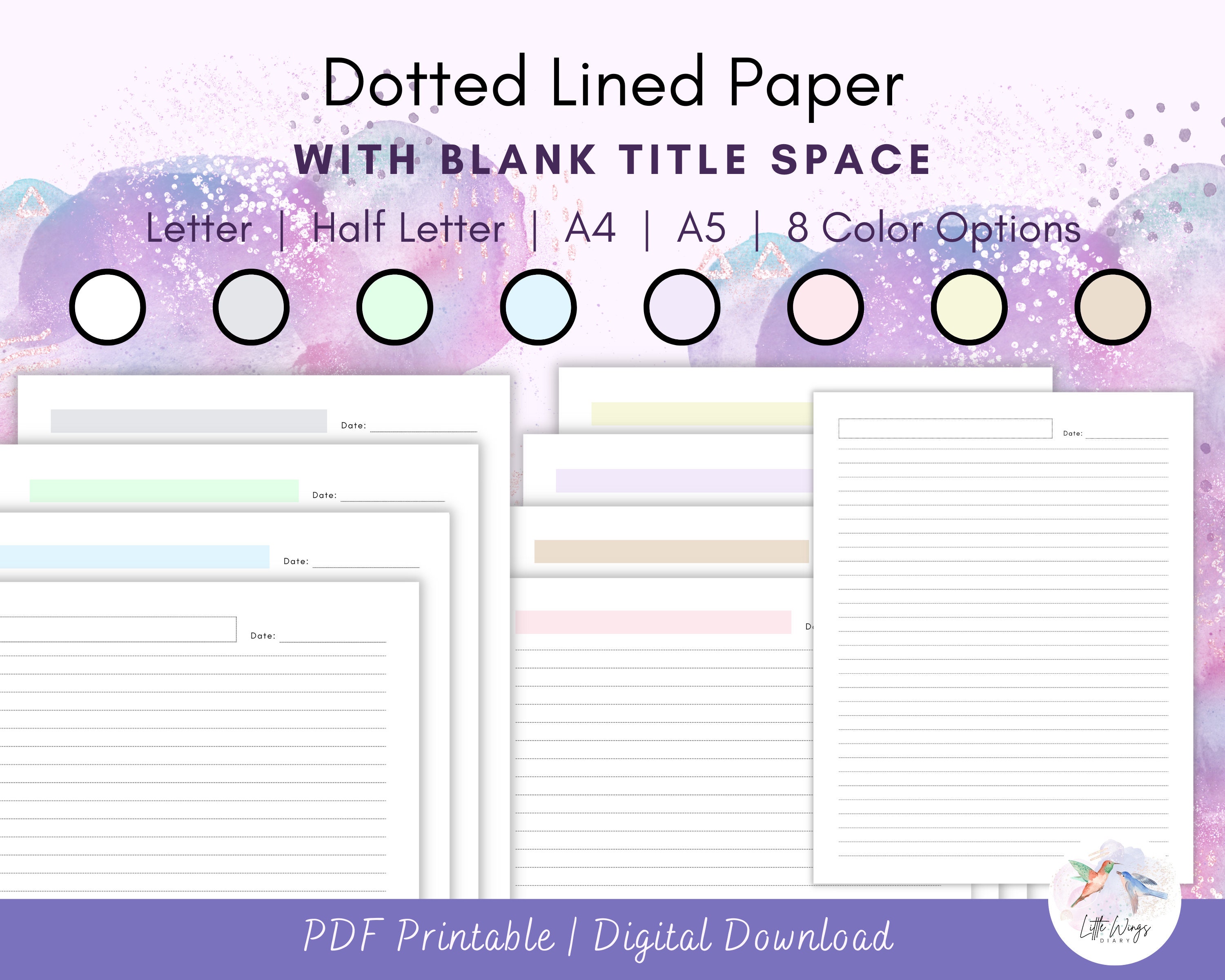 Dotted Lined Paper With Blank Title Space Printable Pages - Etsy