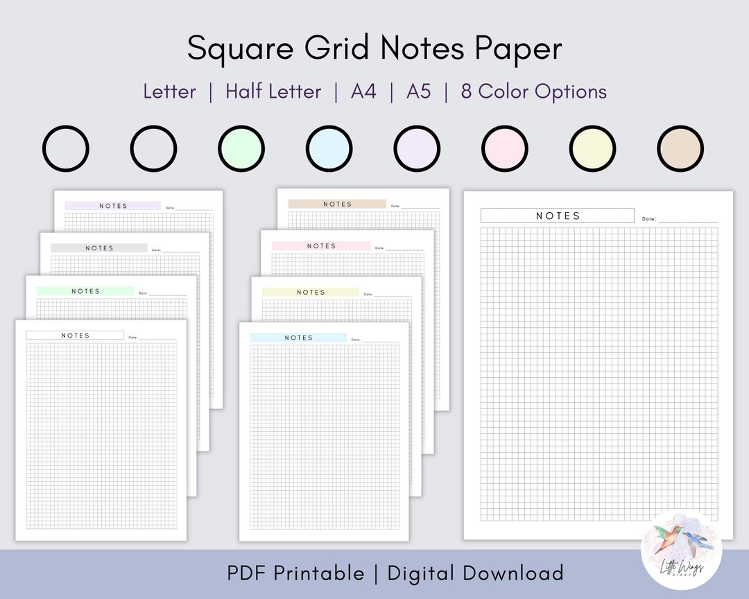 Square Grid Notes Paper Printable Pages Planner Binder Diary Journal US ...