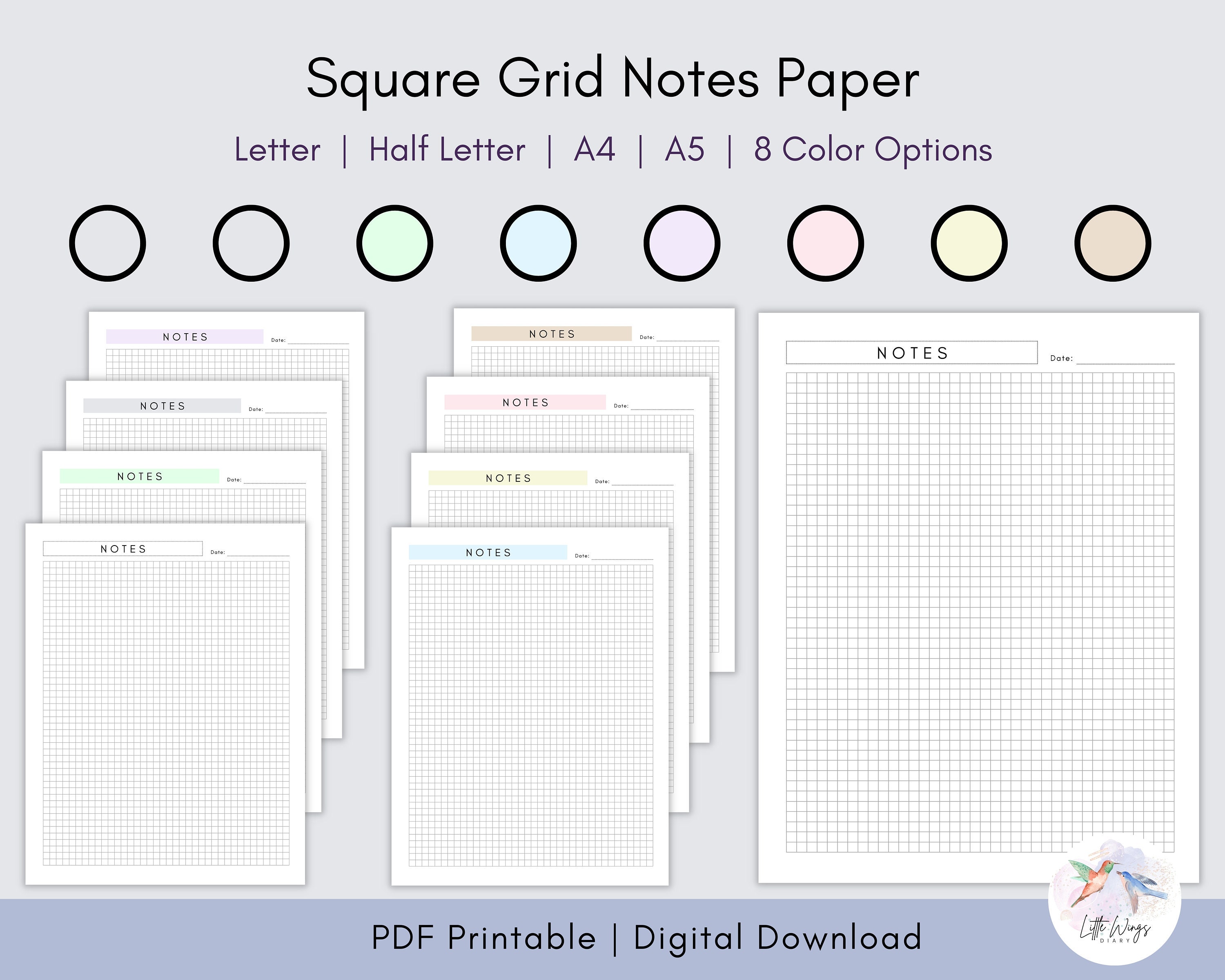 Square Grid Notes Paper Printable Pages Planner Binder Diary - Etsy