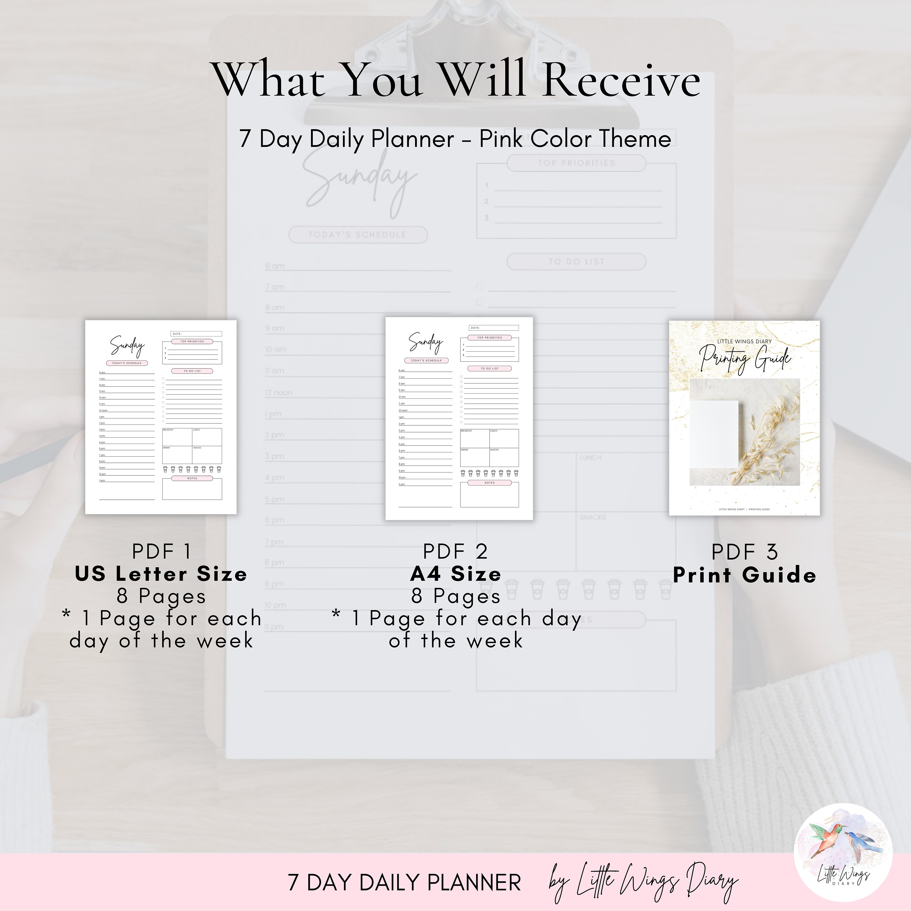 Printable Pink 7 Day Daily Planner Hourly to Do Day to Day Organizer ...