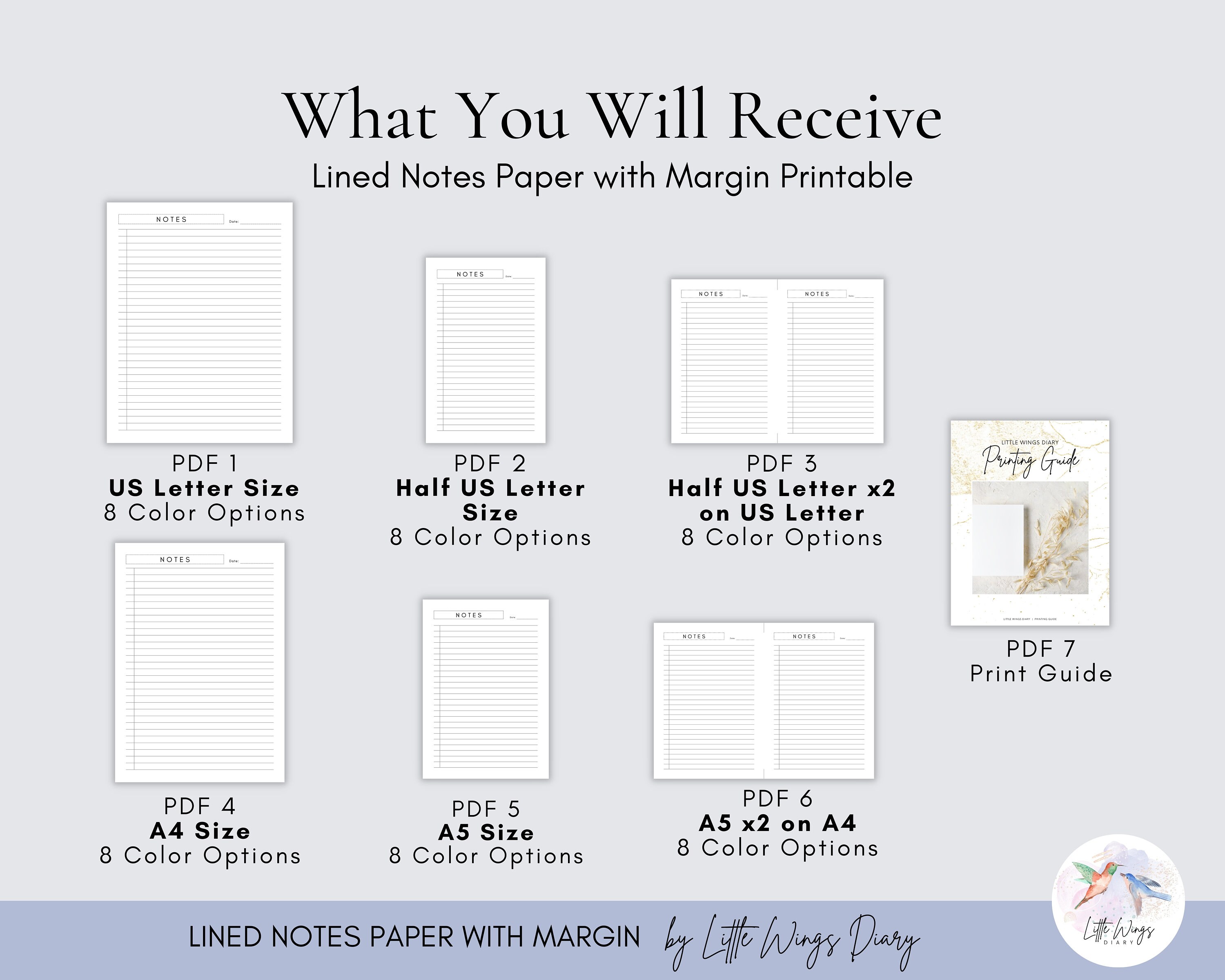 Ruled Lined Notes Paper With Margin Printable Pages Planner Binder ...