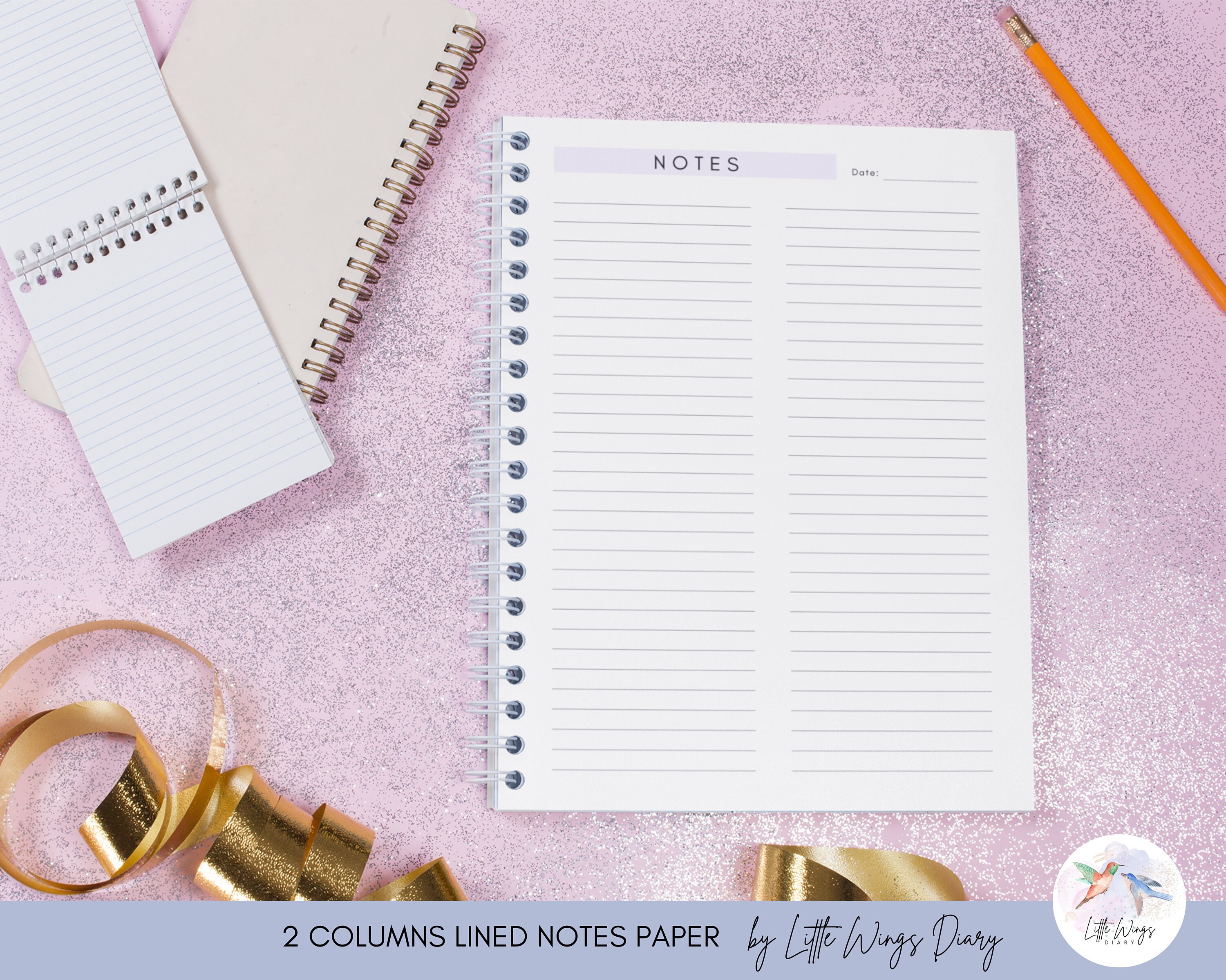 2 Columns Ruled Lined Notes Paper Printable Pages Planner Binder Diary ...