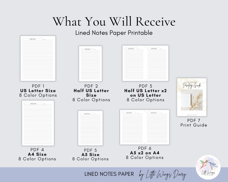 Lined Notes Paper Printable, US Letter, A4, A5 (PDF Download) - Etsy