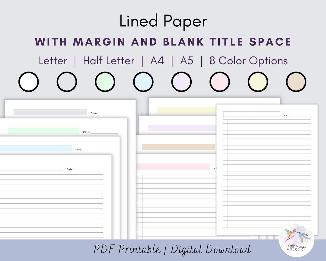 Lined Paper With Margin and Blank Title Space Printable Pages Planner ...