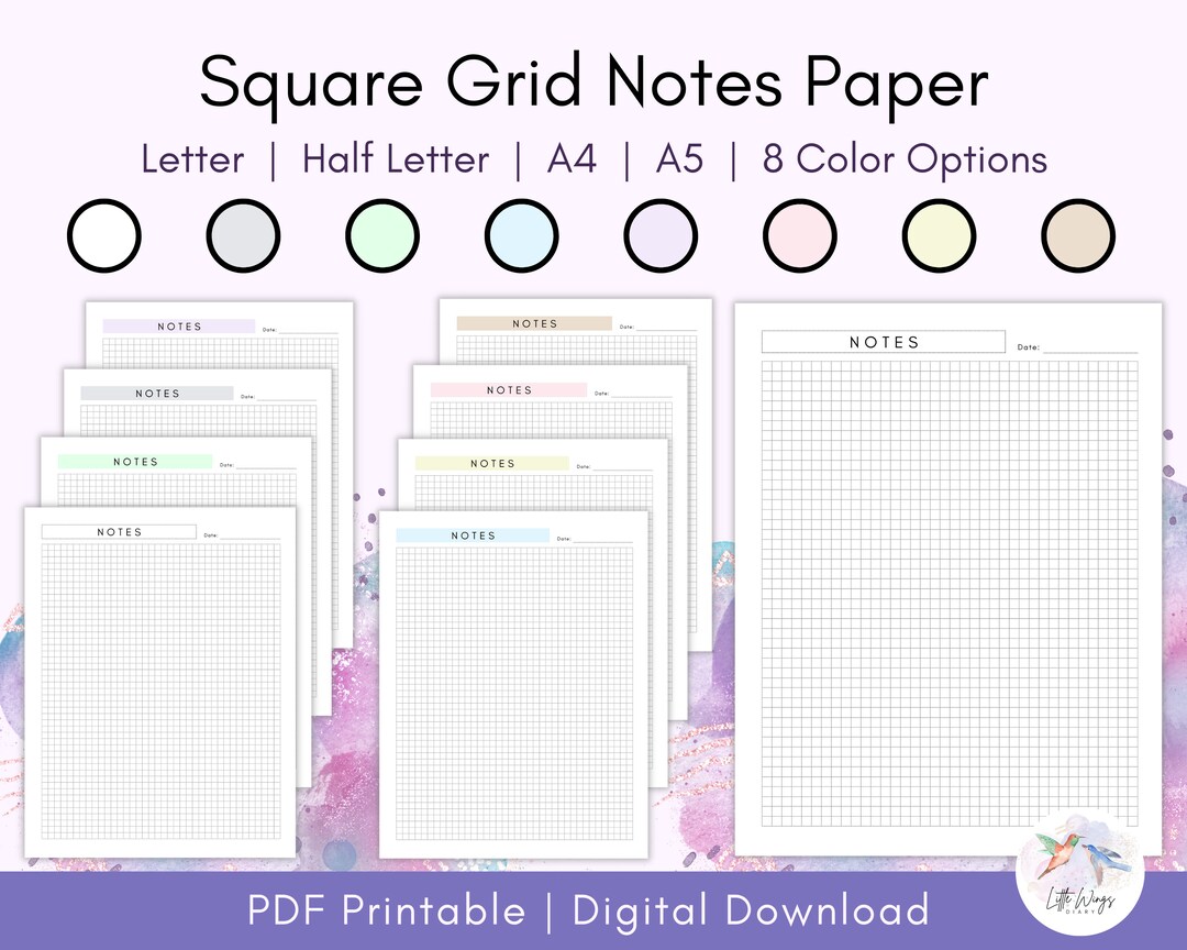 Square Grid Notes Paper Printable Pages Planner Binder Diary - Etsy
