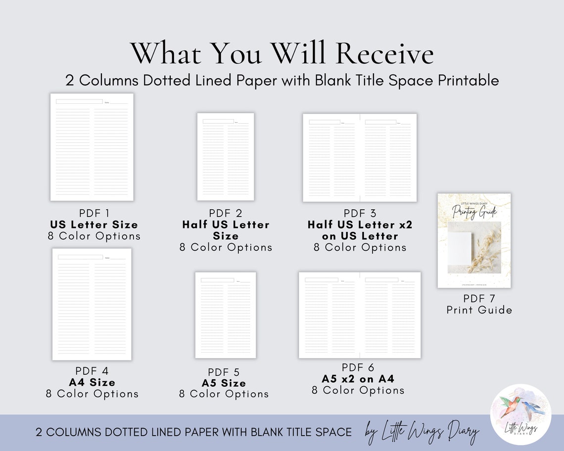 2 Columns Dotted Lined Paper With Blank Title Space Printable Pages ...